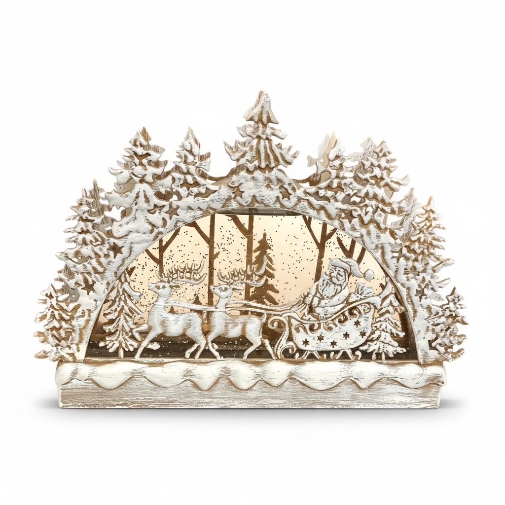 ADORNO PUENTE DE VELAS DISEÑO SANTA Y TRINEO SIN LUZ 35CM | Exclusividades